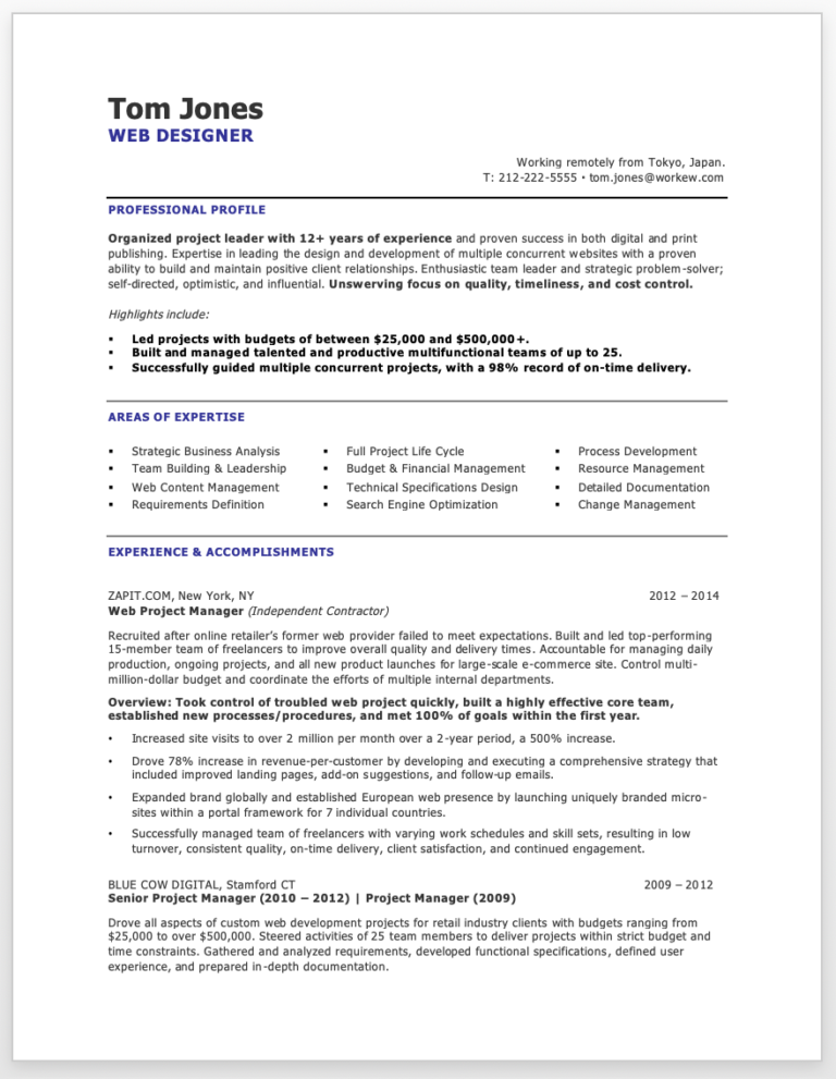 Remote Work Resume Templates - Workew